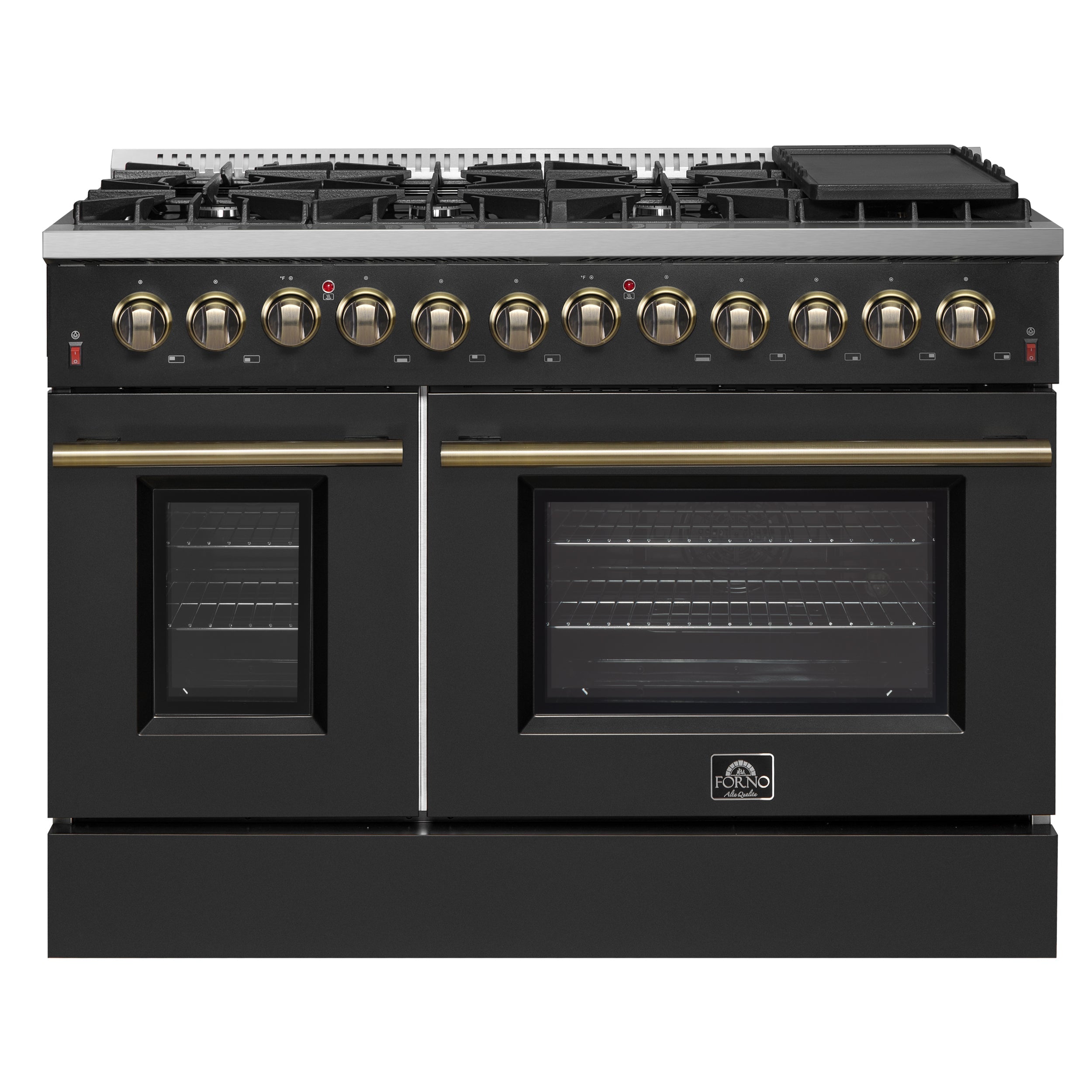 Galiano 48-inch Dual Fuel Range Black & Antique Brass Design with 8 Se ...