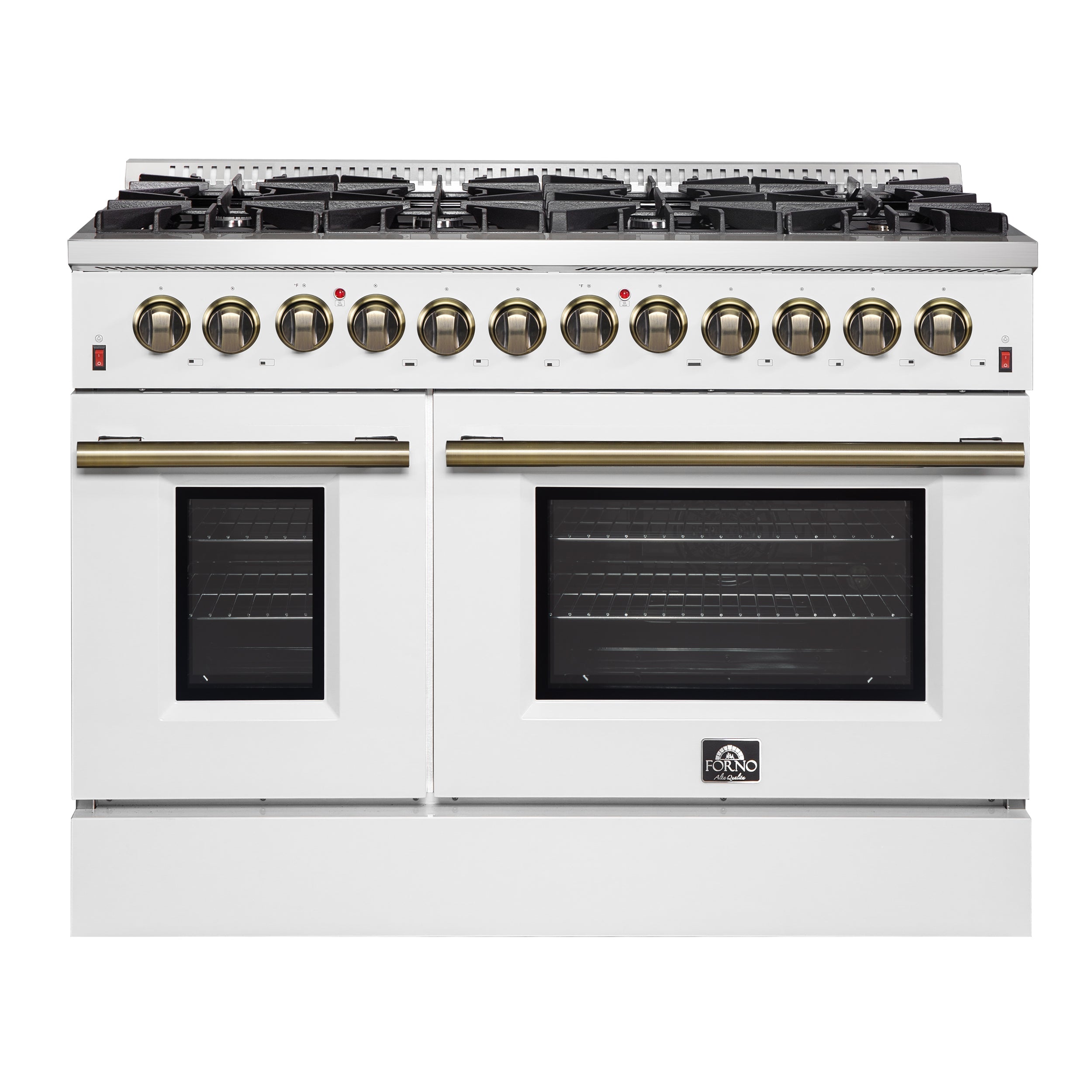 Galiano 48-inch Dual Fuel Range White & Antique Brass Design with 8 Se ...